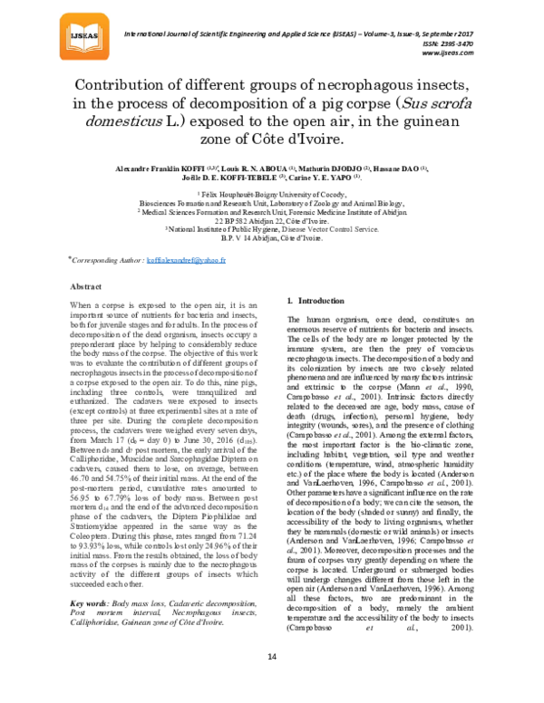 (PDF) Contribution of different groups of necrophagous insects, in the ...