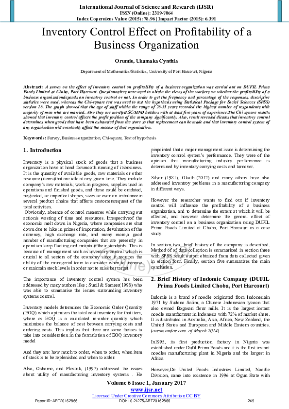 (PDF) Inventory Control Effect on Profitability of a Business Organization