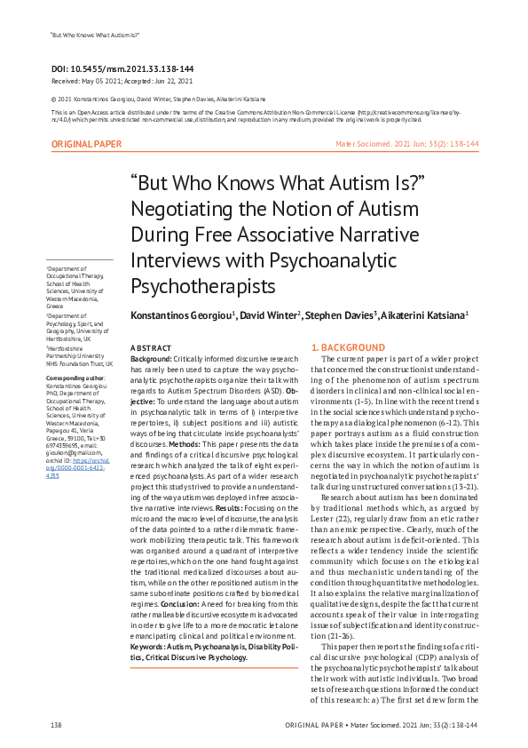 (PDF) But Who Knows What Autism Is? Negotiating the Notion of Autism ...