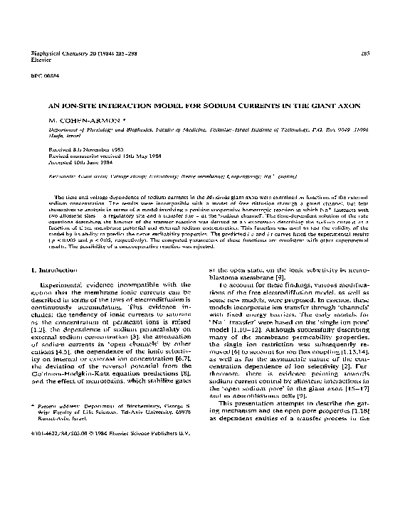 (PDF) An ion-site interaction model for sodium currents in the giant axon