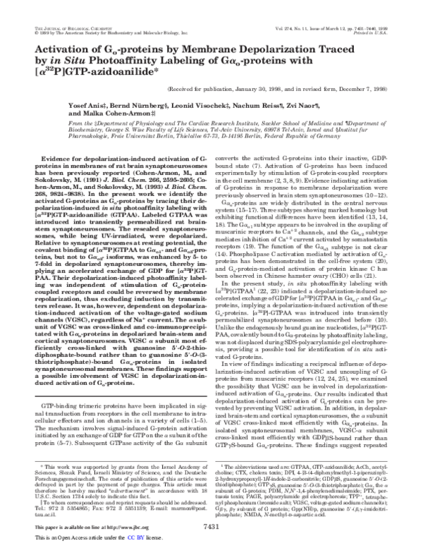Activation of Go-proteins by Membrane Depolarization Traced by in Situ ...
