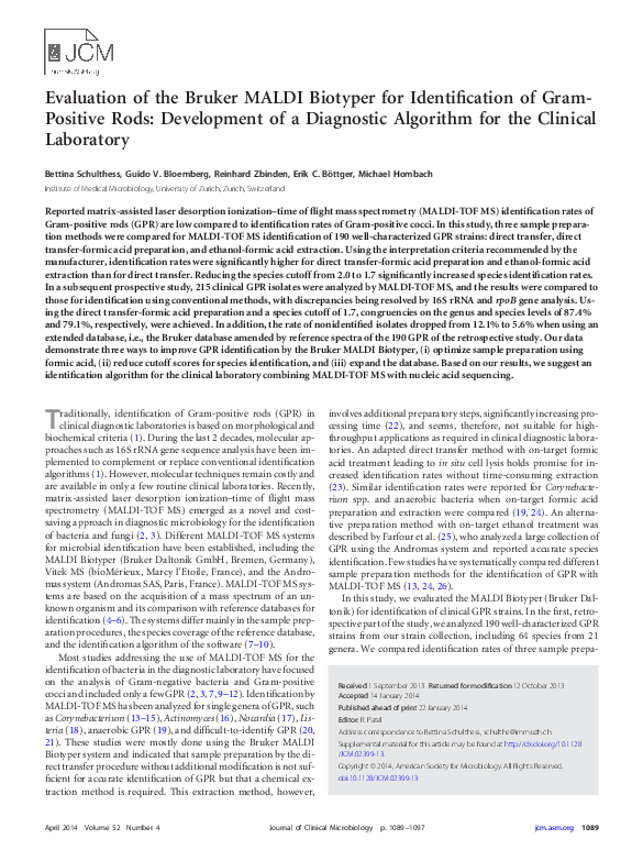 (PDF) Evaluation of the Bruker MALDI Biotyper for Identification of ...