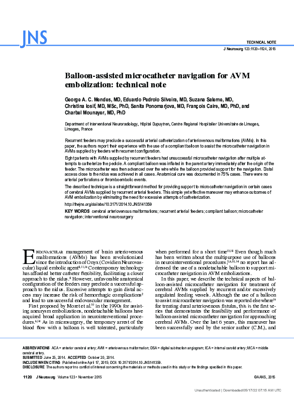 (PDF) Balloon-assisted microcatheter navigation for AVM embolization ...