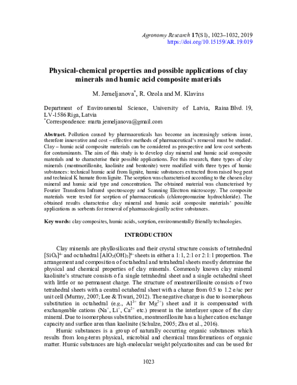 (PDF) Physical-chemical properties and possible applications of clay ...