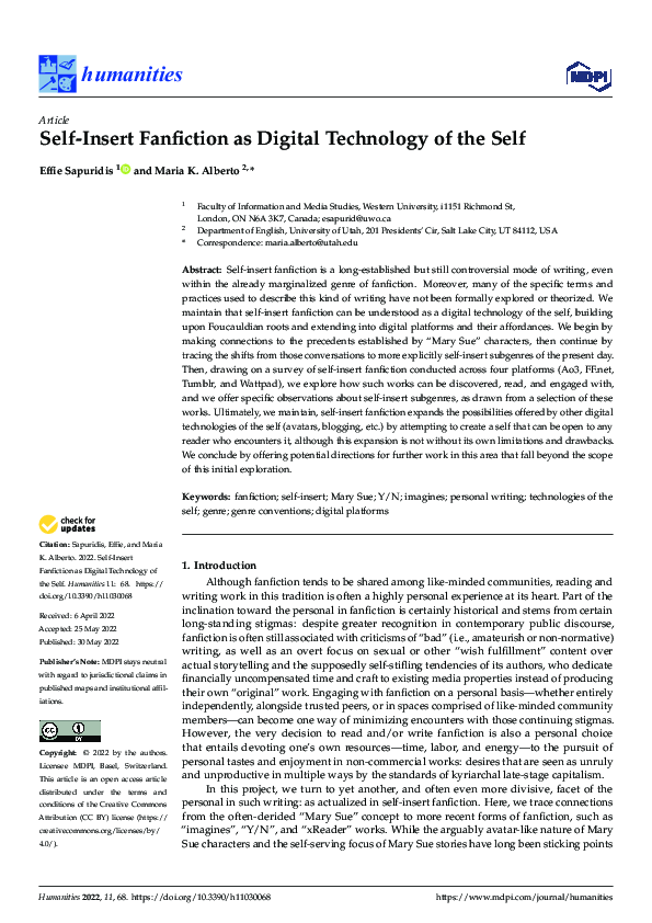 (PDF) Self-Insert Fanfiction as Digital Technology of the Self
