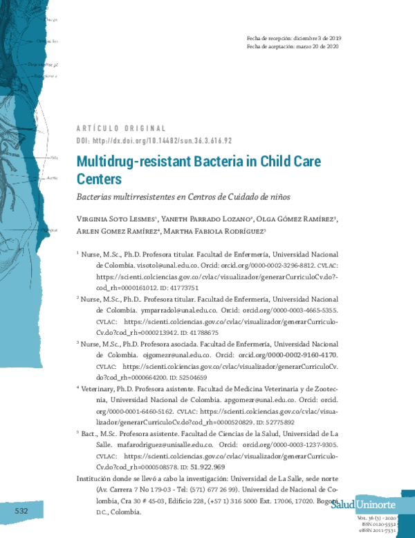 (PDF) Bacterias multirresistentes en Centros de Cuidado de niños