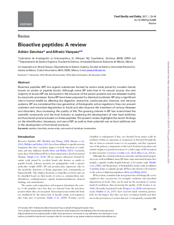 (PDF) Bioactive peptides: A review