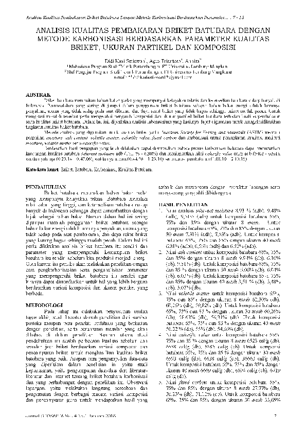 (PDF) Analisis Kualitas Pembakaran Briket Batubara Dengan Metode Karbonisasi Berdasarkan ...
