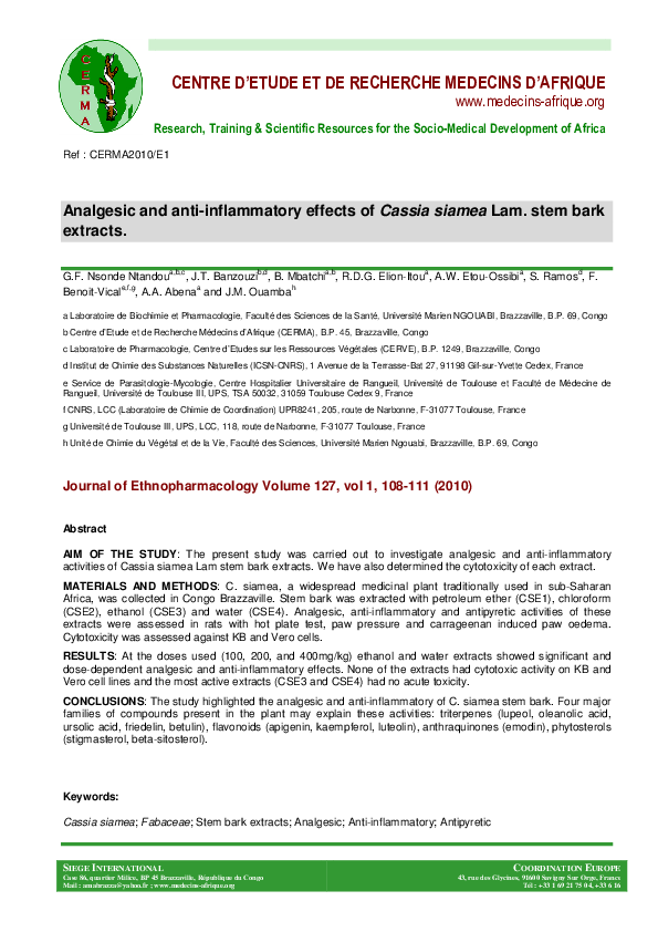 (PDF) Analgesic and anti-inflammatory effects of Cassia siamea Lam ...