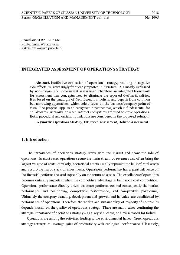 (PDF) Integrated assessment of operations strategy