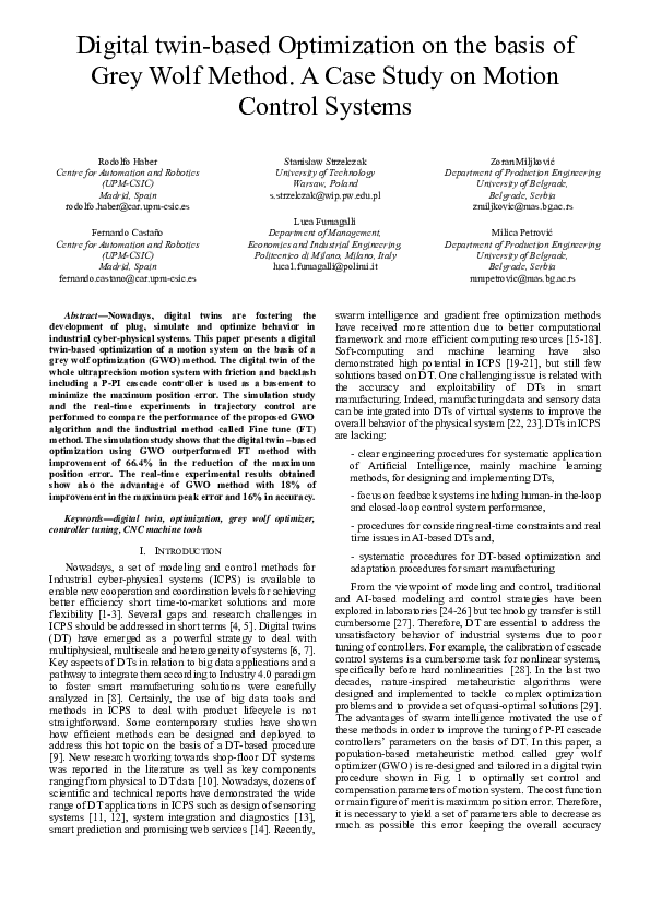 (PDF) Digital twin-based Optimization on the basis of Grey Wolf Method. A Case Study on Motion ...