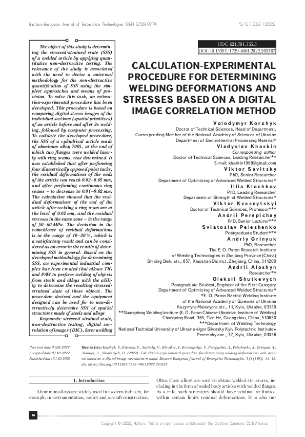 (PDF) Calculation-experimental procedure for determining welding deformations and stresses based ...