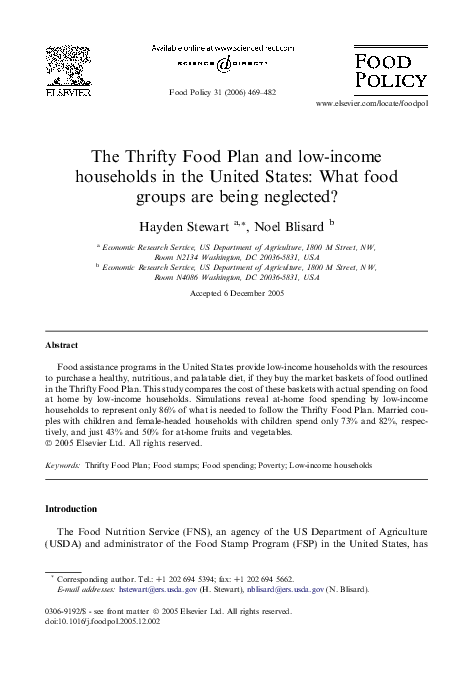 (PDF) The Thrifty Food Plan and low-income households in the United ...
