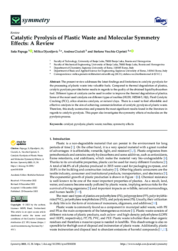 (PDF) Catalytic Pyrolysis of Plastic Waste and Molecular Symmetry ...