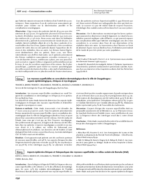 (PDF) CO14 - Les mycoses superficielles en consultation dermatologique ...