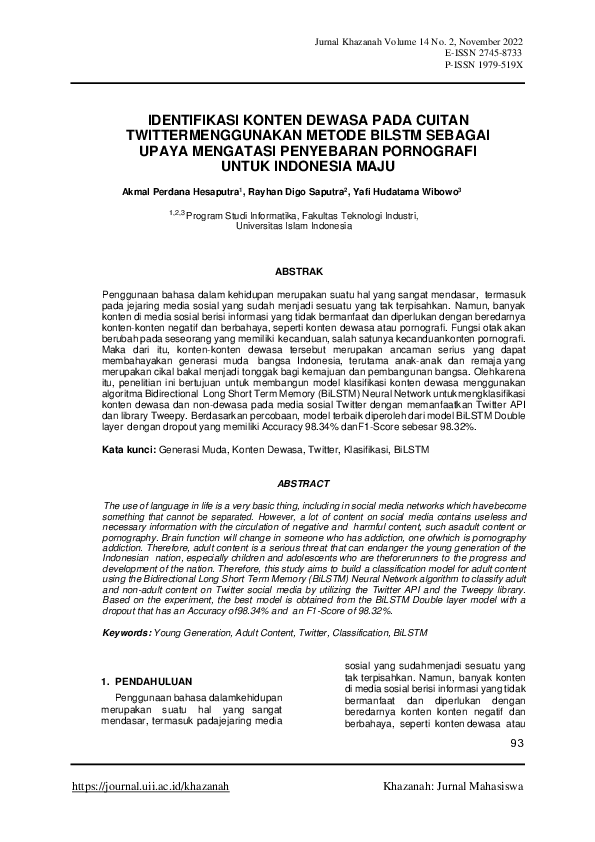(PDF) Identifikasi Konten Dewasa Pada Cuitan Twitter Menggunakan Metode Bilstm Sebagai Upaya ...