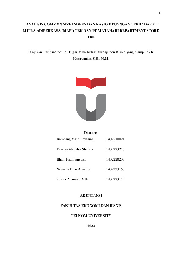 (PDF) ANALISIS COMMON SIZE INDEKS DAN RASIO KEUANGAN TERHADAP PT MITRA ...