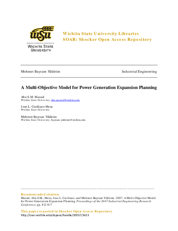 (PDF) A multi-objective model for power generation expansion planning
