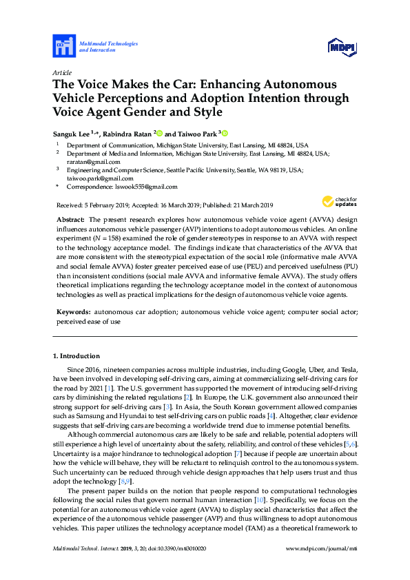 (PDF) The Voice Makes the Car: Enhancing Autonomous Vehicle Perceptions and Adoption Intention ...