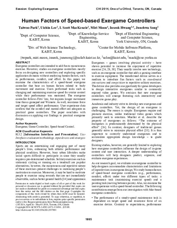 (PDF) Human factors of speed-based exergame controllers