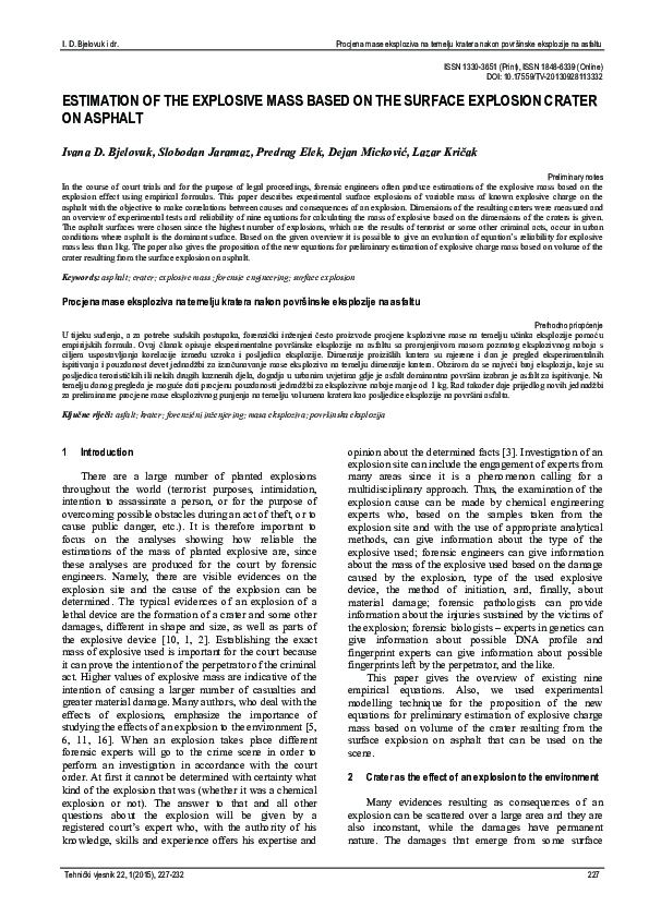(PDF) Estimation of the explosive mass based on the surface explosion ...