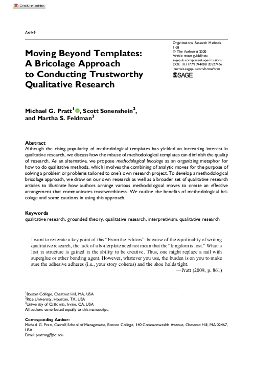 (PDF) Moving Beyond Templates: A Bricolage Approach to Conducting ...