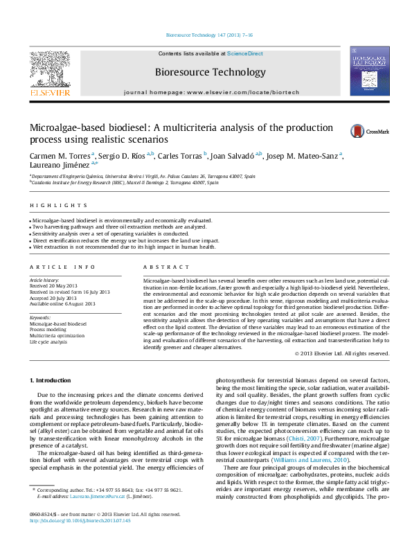 (PDF) Microalgae-based biodiesel: A multicriteria analysis of the ...