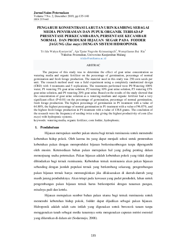 (PDF) Pengaruh konsentrasi larutan urin kambing sebagai media penyiraman dan pupuk organik ...