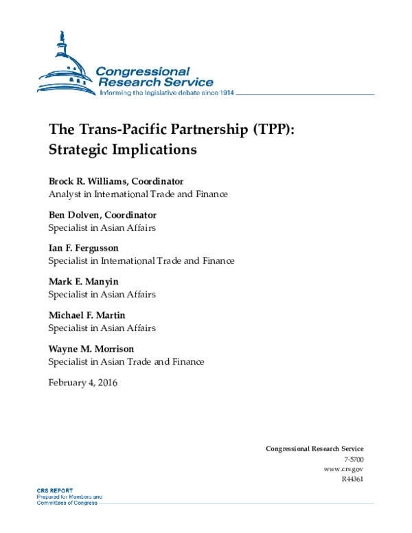 (PDF) The Trans-Pacific Partnership (TPP): Strategic Implications