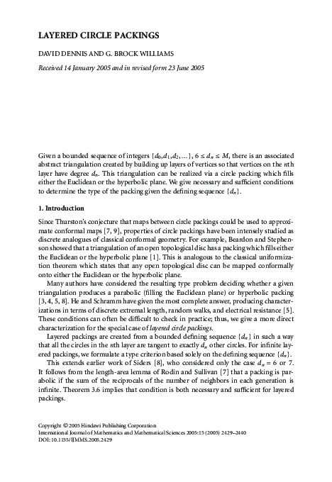 (PDF) Layered circle packings