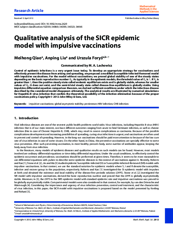 (PDF) Qualitative analysis of the SICR epidemic model with impulsive ...