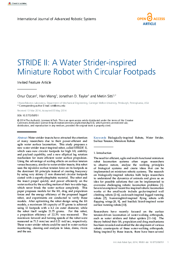 (PDF) STRIDE II: A Water Strider-inspired Miniature Robot with Circular Footpads