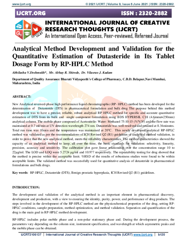 Pdf Analytical Method Development And Validation For The Quantitative