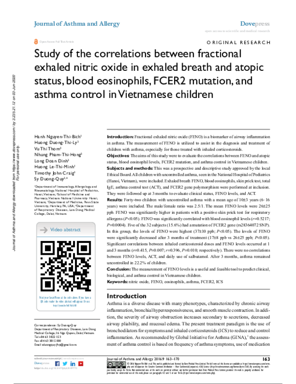 (PDF) Study of the correlations between fractional exhaled nitric oxide ...