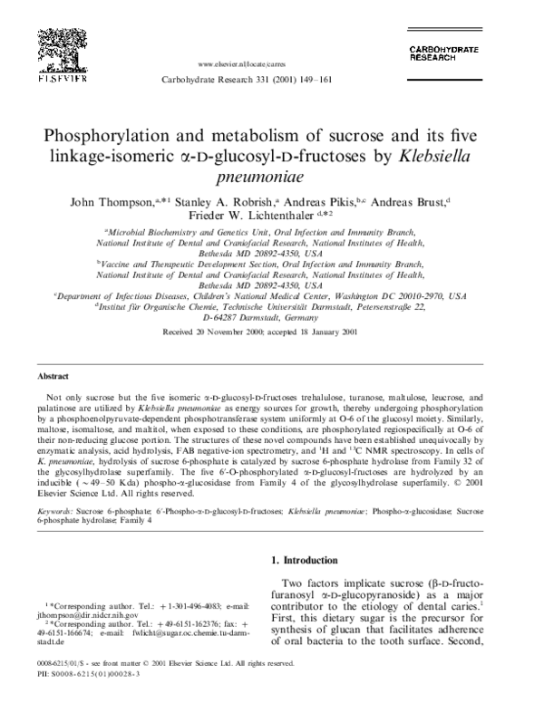 (PDF) Phosphorylation and metabolism of sucrose and its five linkage ...