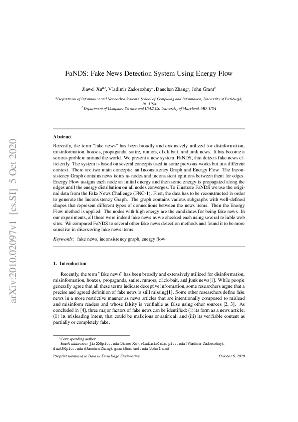 (PDF) FaNDS: Fake News Detection System using energy flow
