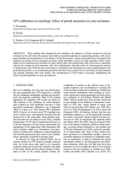 (PDF) CPT calibration in centrifuge: Effect of partial saturation on ...