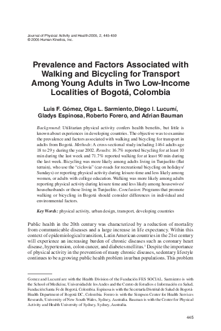 (PDF) Prevalence and Factors Associated with Walking and Bicycling for ...