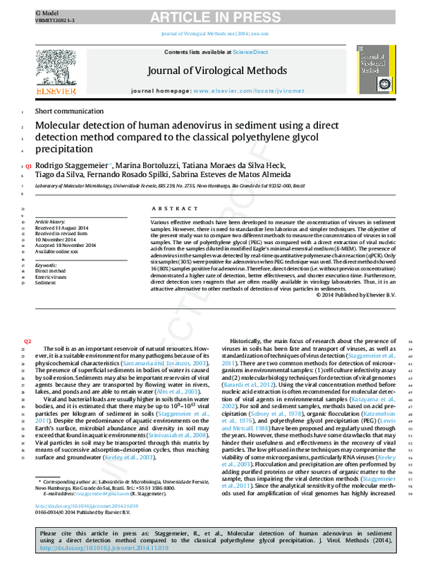 Pdf Molecular Detection Of Human Adenovirus In Sediment Using A