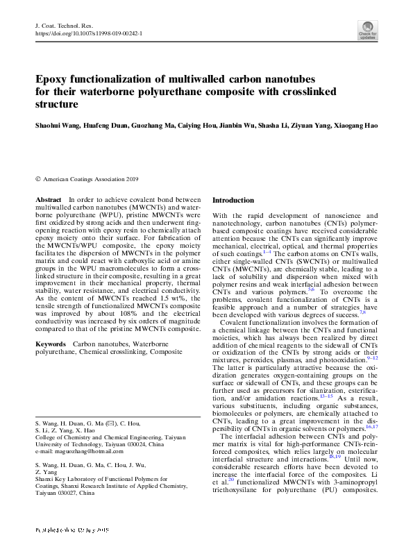 (PDF) Epoxy functionalization of multiwalled carbon nanotubes for their ...