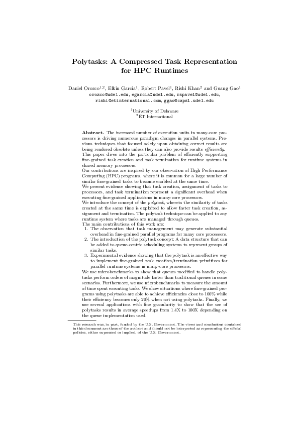 (PDF) Polytasks: A Compressed Task Representation for HPC Runtimes