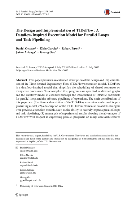 (PDF) The Design and Implementation of TIDeFlow: A Dataflow-Inspired Execution Model for ...
