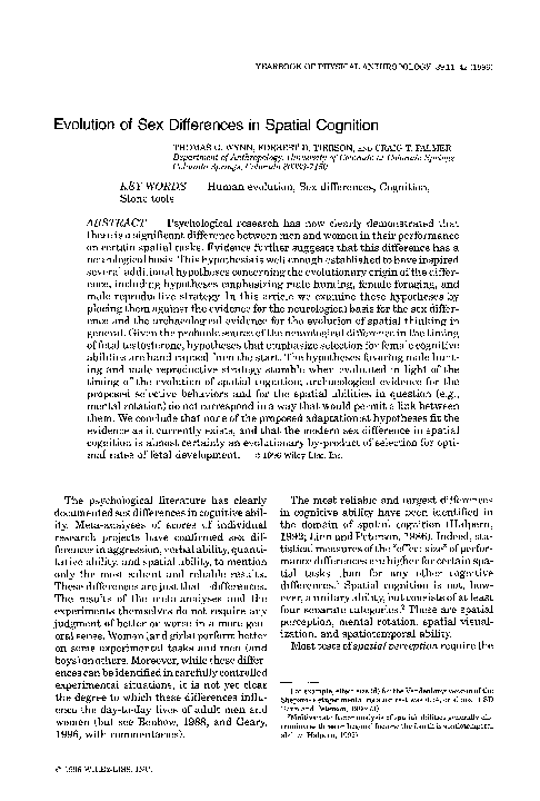 Pdf Evolution Of Sex Differences In Spatial Cognition