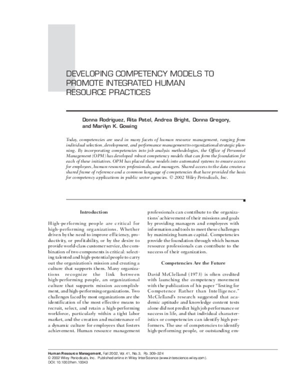 (PDF) Developing competency models to promote integrated human resource practices