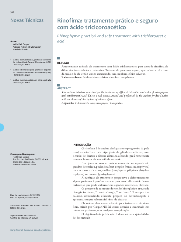 (PDF) Rinofima: tratamento prático e seguro com ácido triclcoroacético