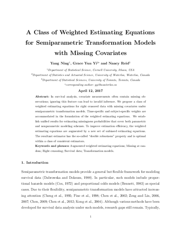 Pdf A Class Of Weighted Estimating Equations For Semiparametric Transformation Models With