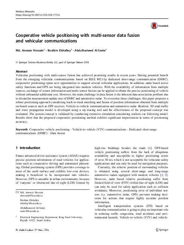(PDF) Cooperative vehicle positioning with multi-sensor data fusion and vehicular communications