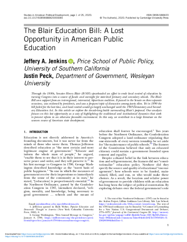 (PDF) The Blair Education Bill: A Lost Opportunity in American Public ...