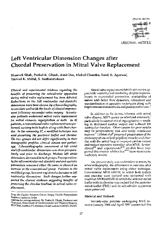 (PDF) Left ventricular dimension changes after chordal preservation in ...