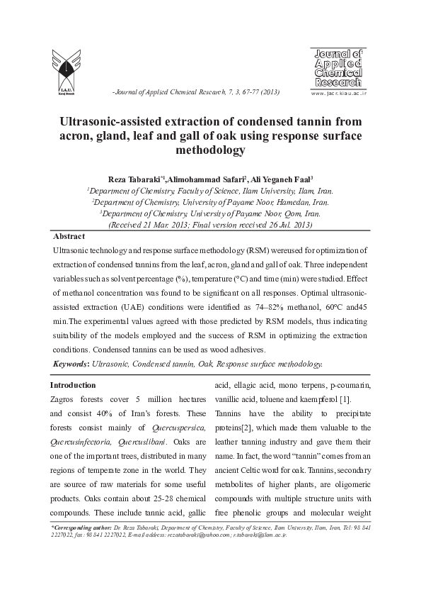 (PDF) Ultrasonic-assisted extraction of condensed tannin from acron, gland, leaf and gall of oak ...